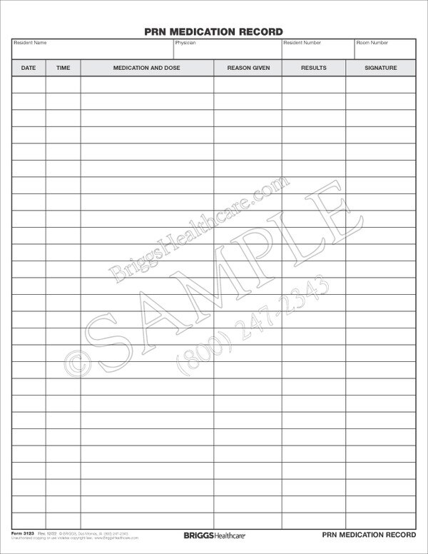 PRN Medication Record Form